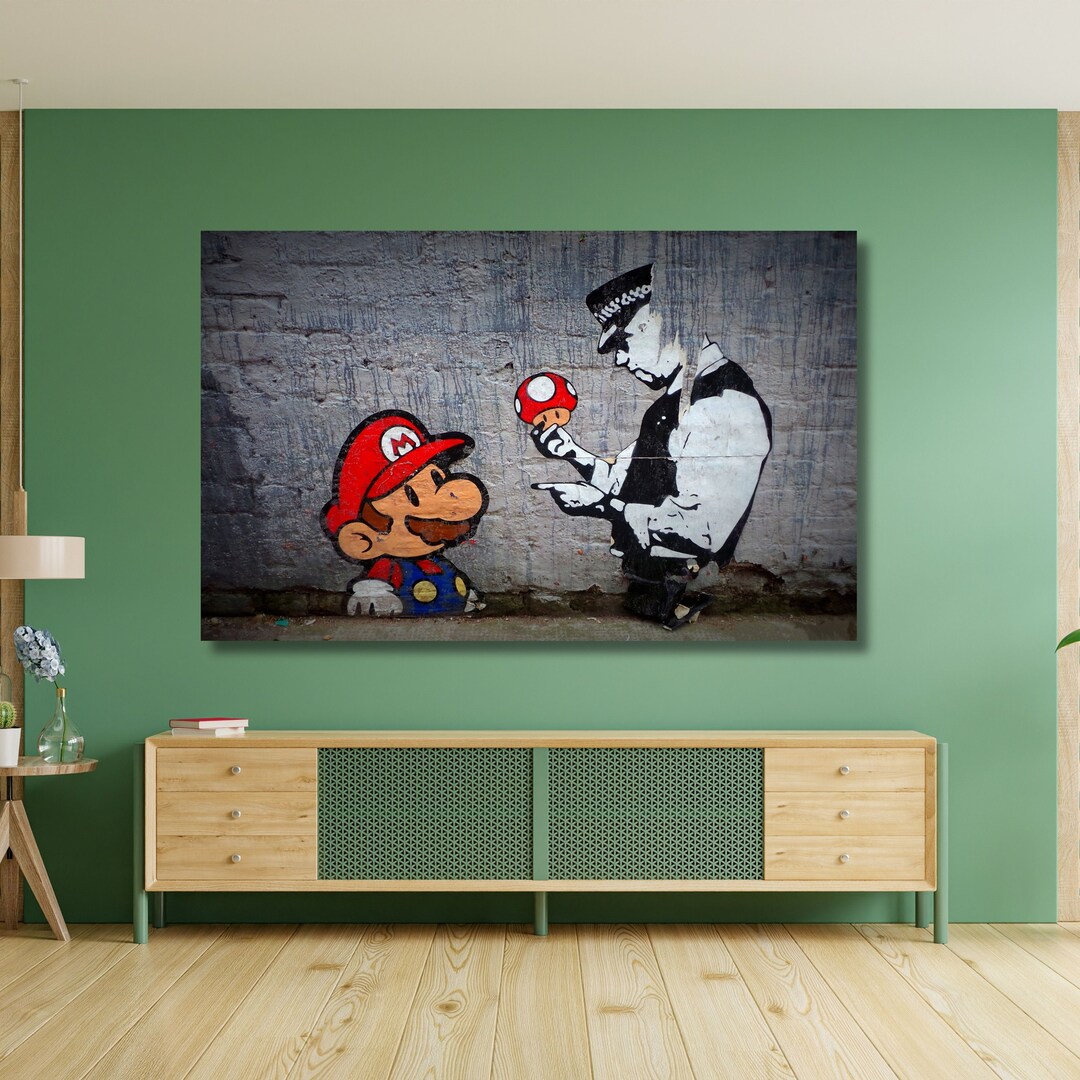 Banksy Super Mario Canvas Art,banksy Wall Art,graffiti Canvas,gaming ...