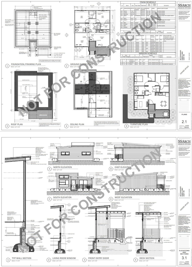 Two Bedroom Rustic Contemporary ADU Construction Ready Floor Plans - Etsy