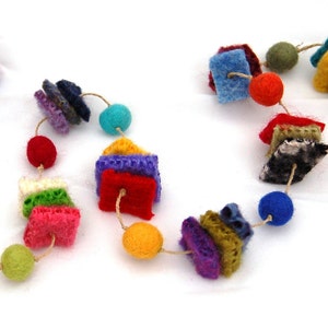 Felted Wool Garland Festive Squares Beads Recycled Upcycled Green - Etsy