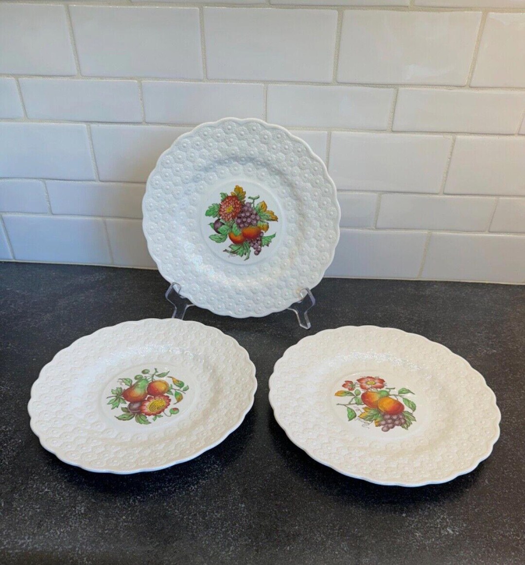 Set 3 VTG Copeland Spode England Embossed Fruit/floral Artist Signed ...