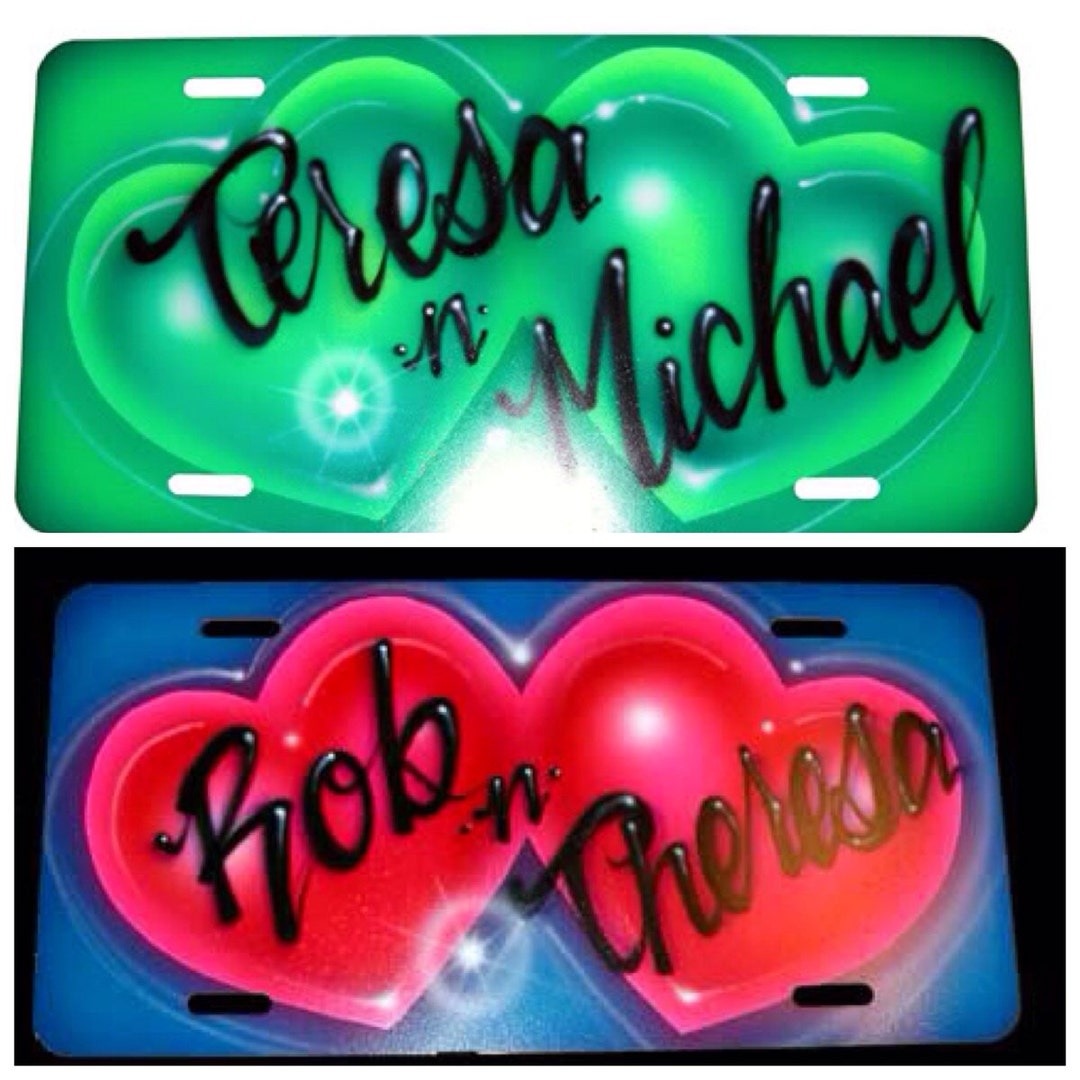 Air Brush Airbrushed Car Tag Airbrushed License Plate Double Hearts ...