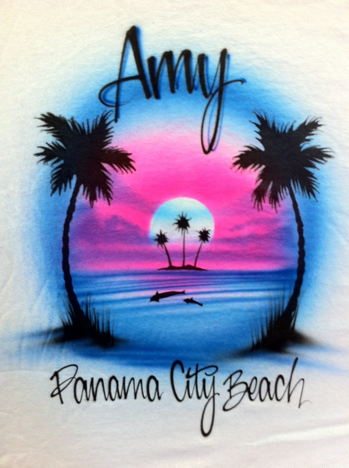 Airbrushed Airbrush Custom Beach T Shirt T-shirt Neon Colors Add Name ...