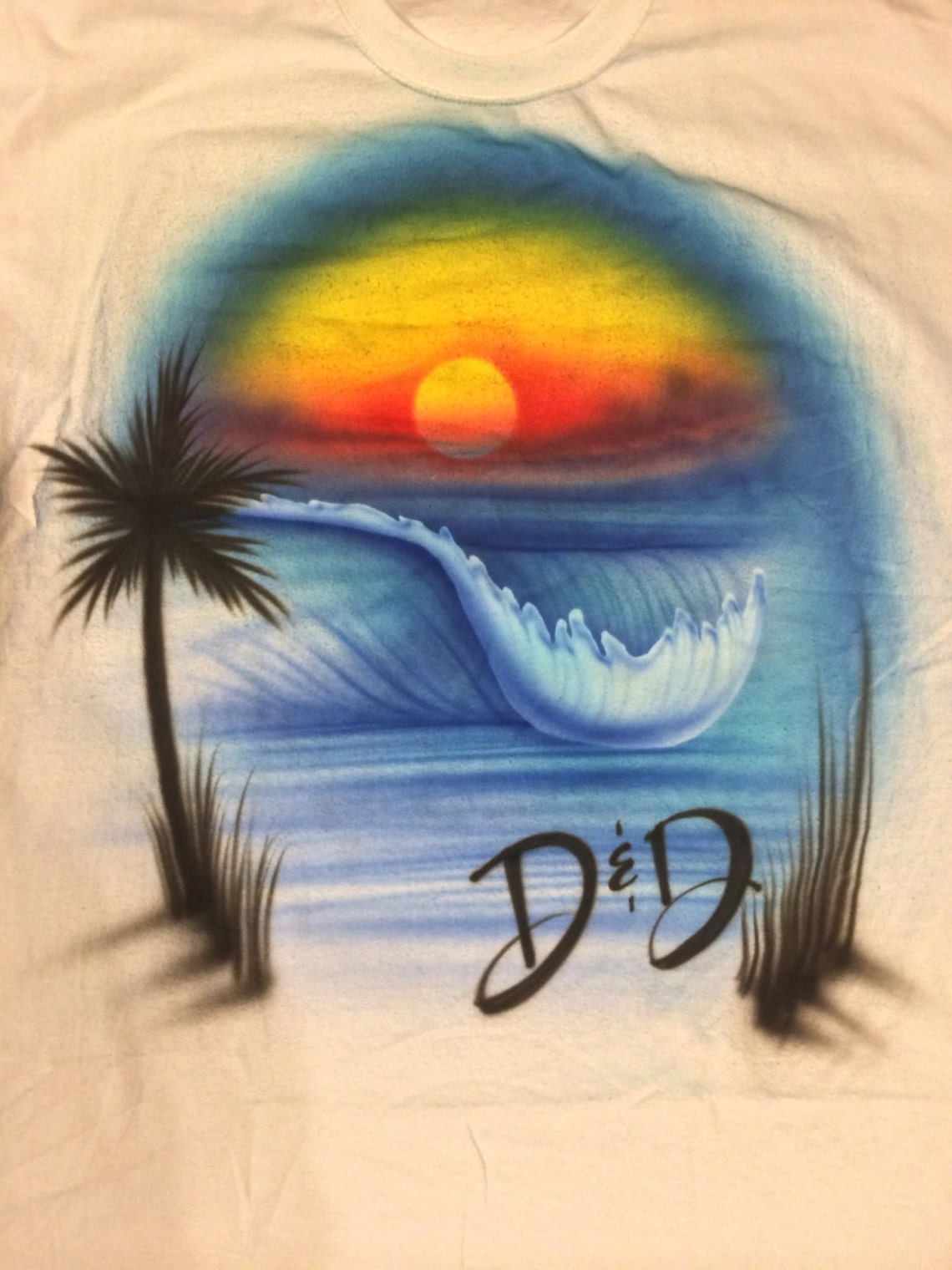 Airbrushed Airbrush Custom Beach Scene Wave Jamaica Colors Sunset T ...
