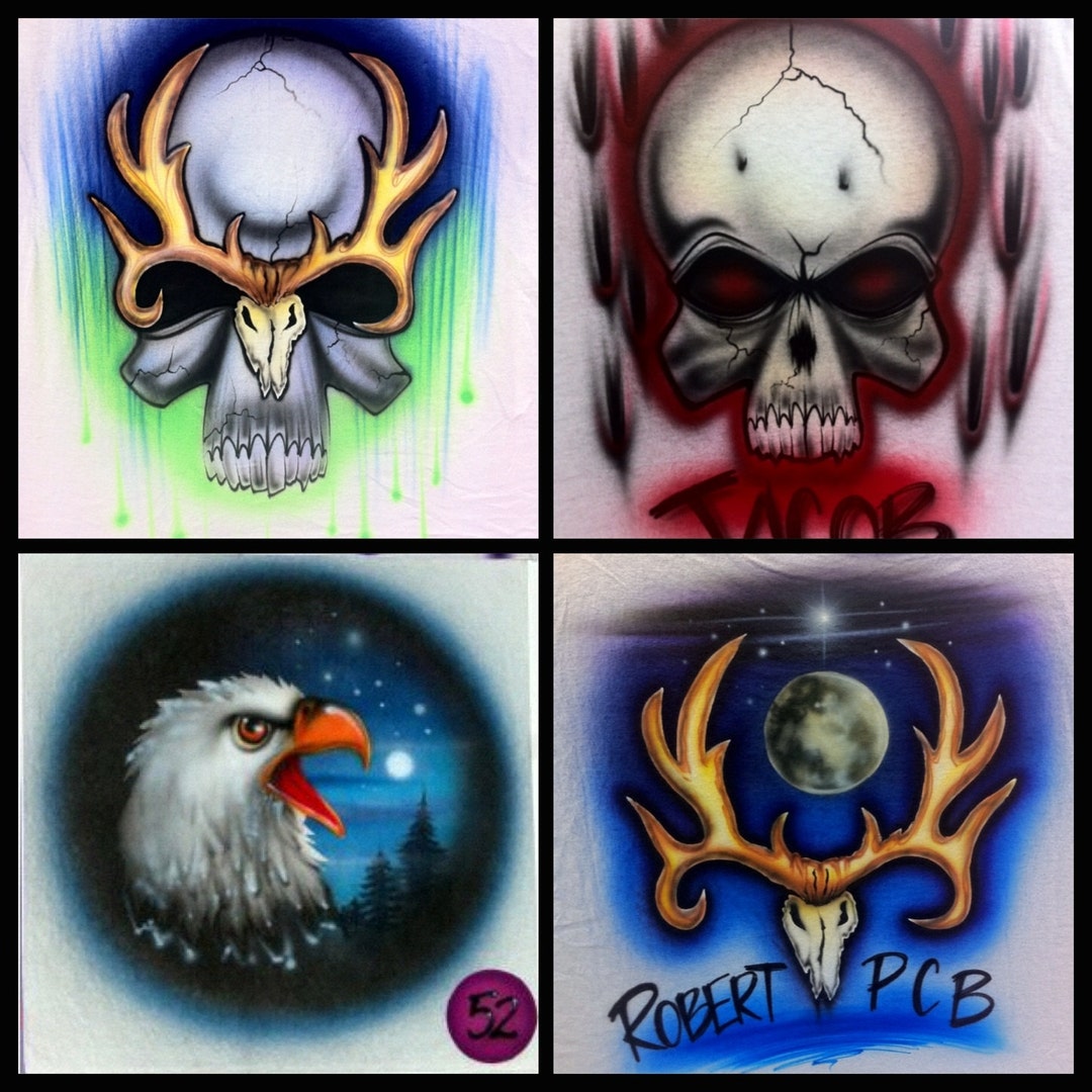 Airbrushed Airbrush Custom Beach T Shirt T-shirt Eagle Skull Fantasy ...