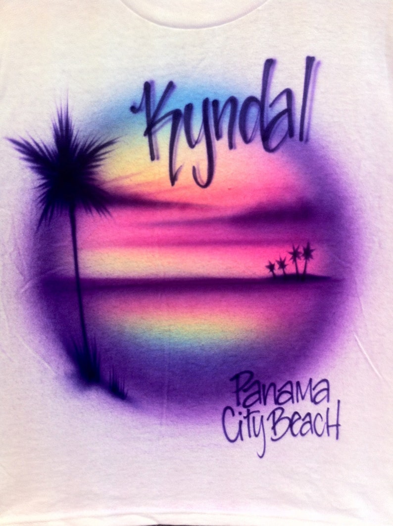 Airbrushed Airbrush Custom Beach T Shirt T-shirt Beach Scene Beachy ...