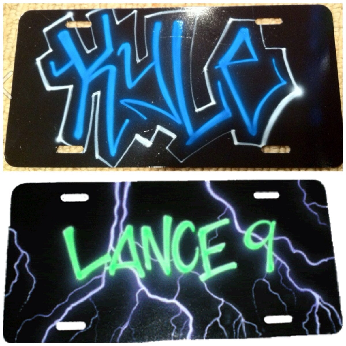 Air Brush Airbrushed Car Tag Airbrushed License Plate Lightening Bolt ...