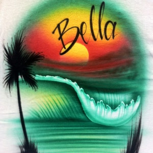 Airbrushed Airbrush Custom Beach Scene Wave Jamaica Colors Sunset T ...