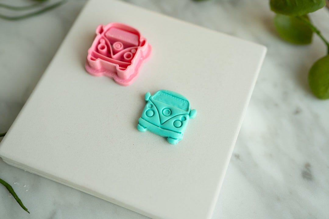 70s Vintage Van Hippie Bus Embossed Polymer Clay Cutter Unique Clay ...