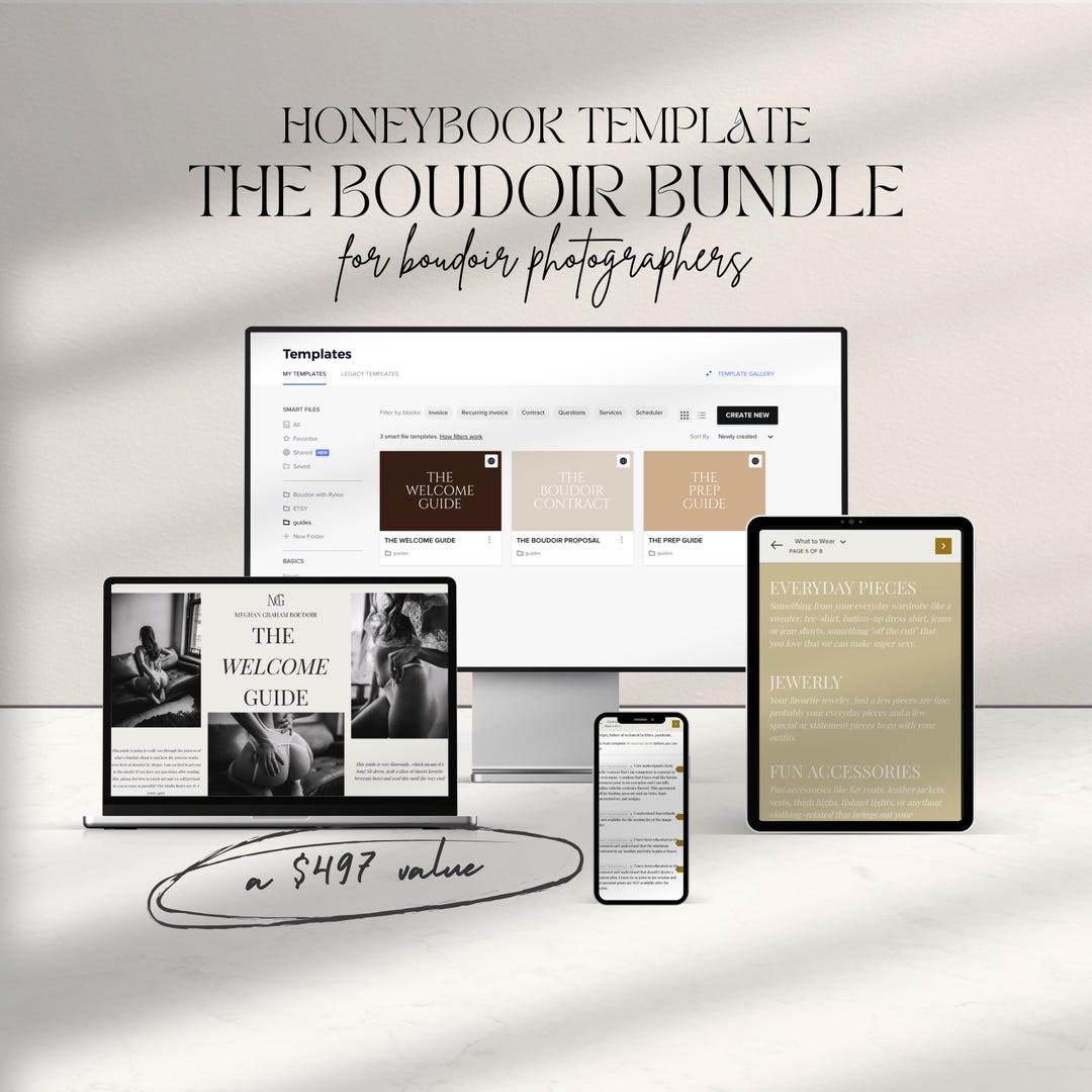 Boudoir Prep Guide, Welcome Guide, and Session Contract Bundle for Honeybook Photographer ...