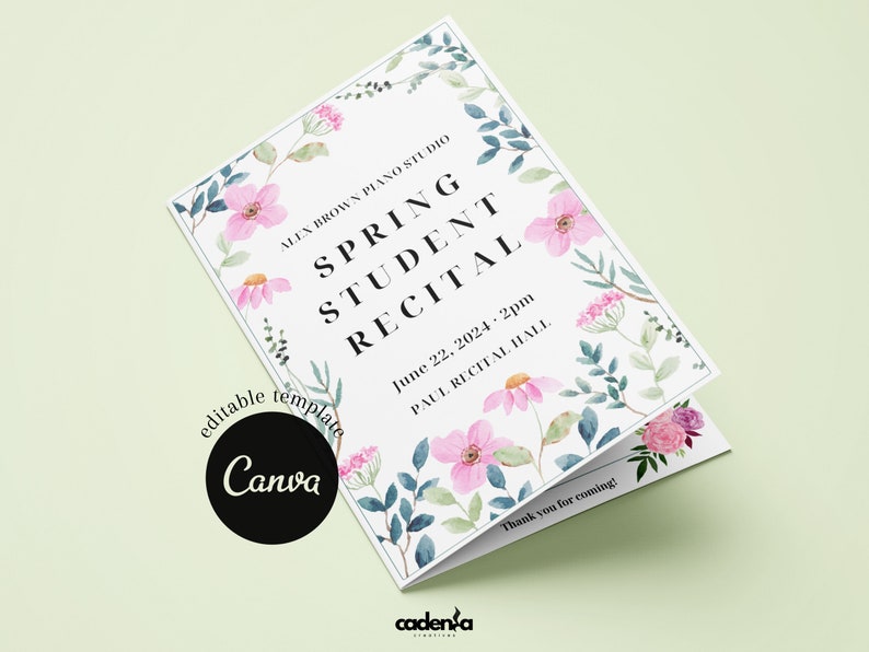 Spring Recital Program Template Canva | Editable Templates for Music ...