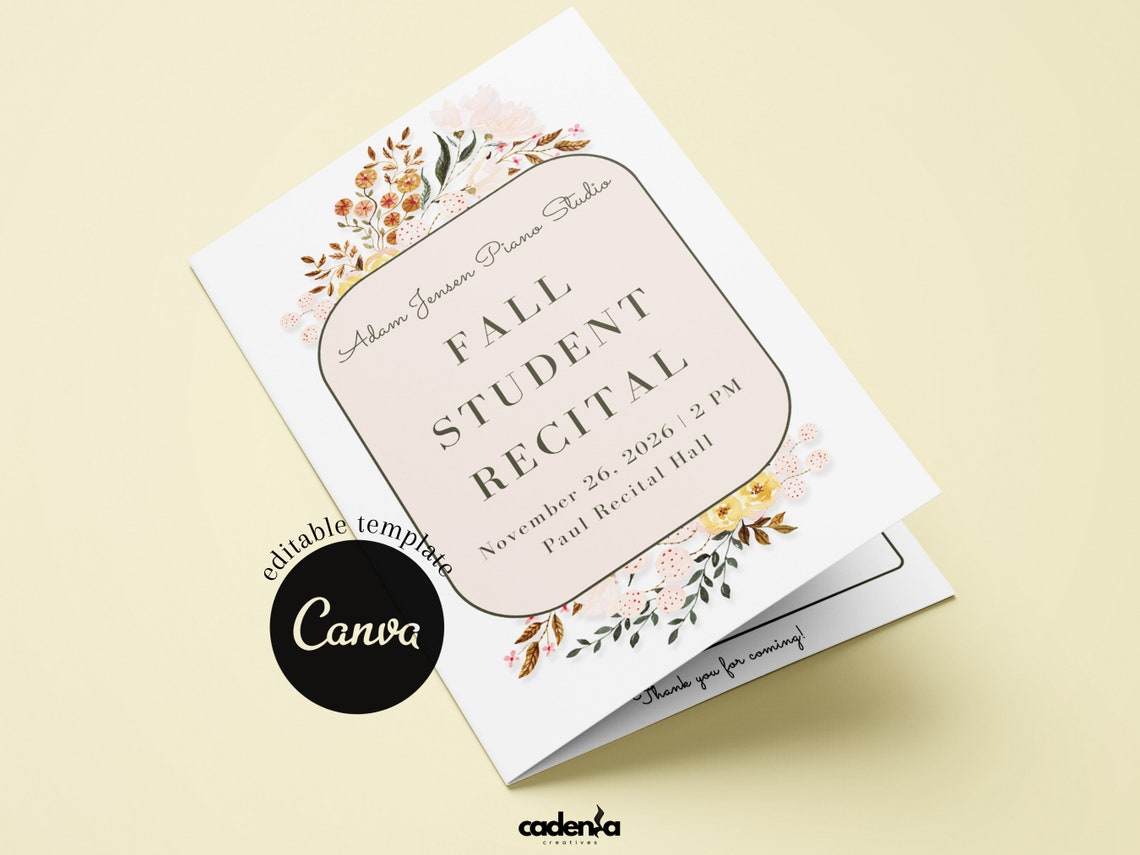 Fall Student Recital Template | Editable Canva Music Program | Floral ...