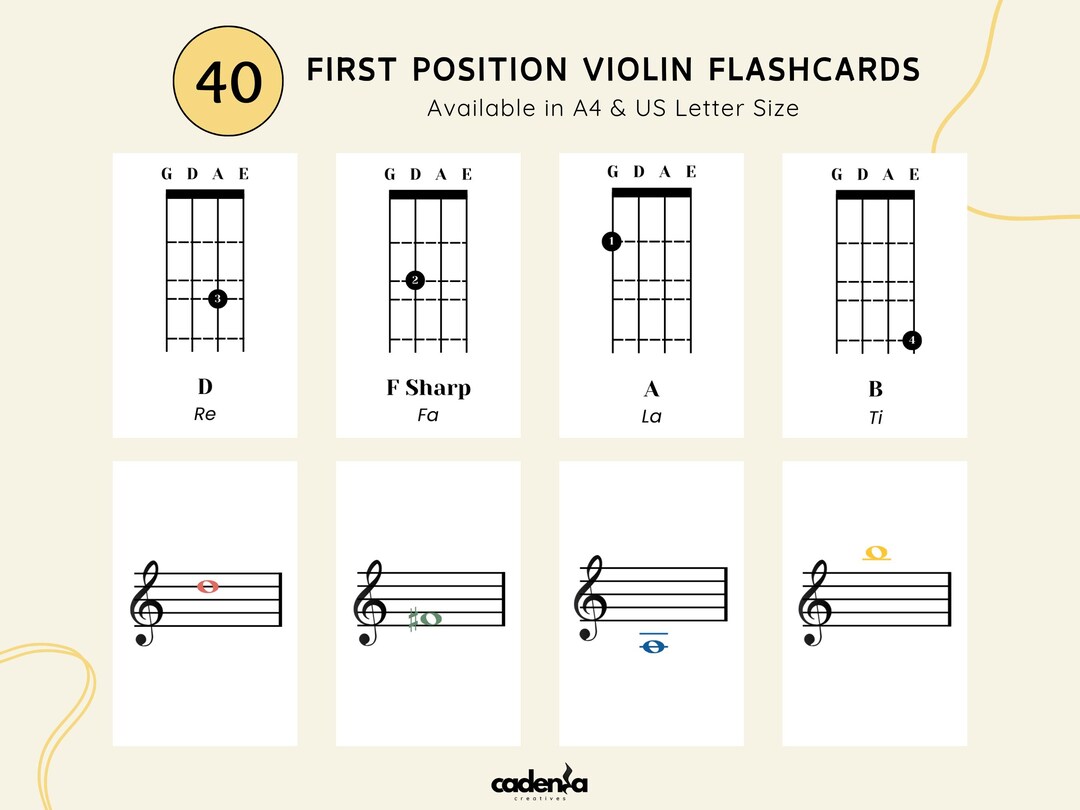 Violin Note Learning Flashcards | Printable Music Note Cards | First ...