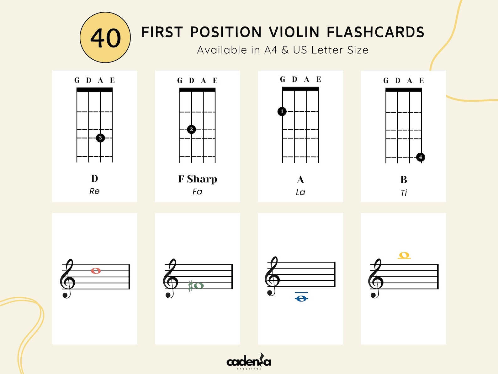 Violin Note Learning Flashcards | Printable Music Note Cards | First ...