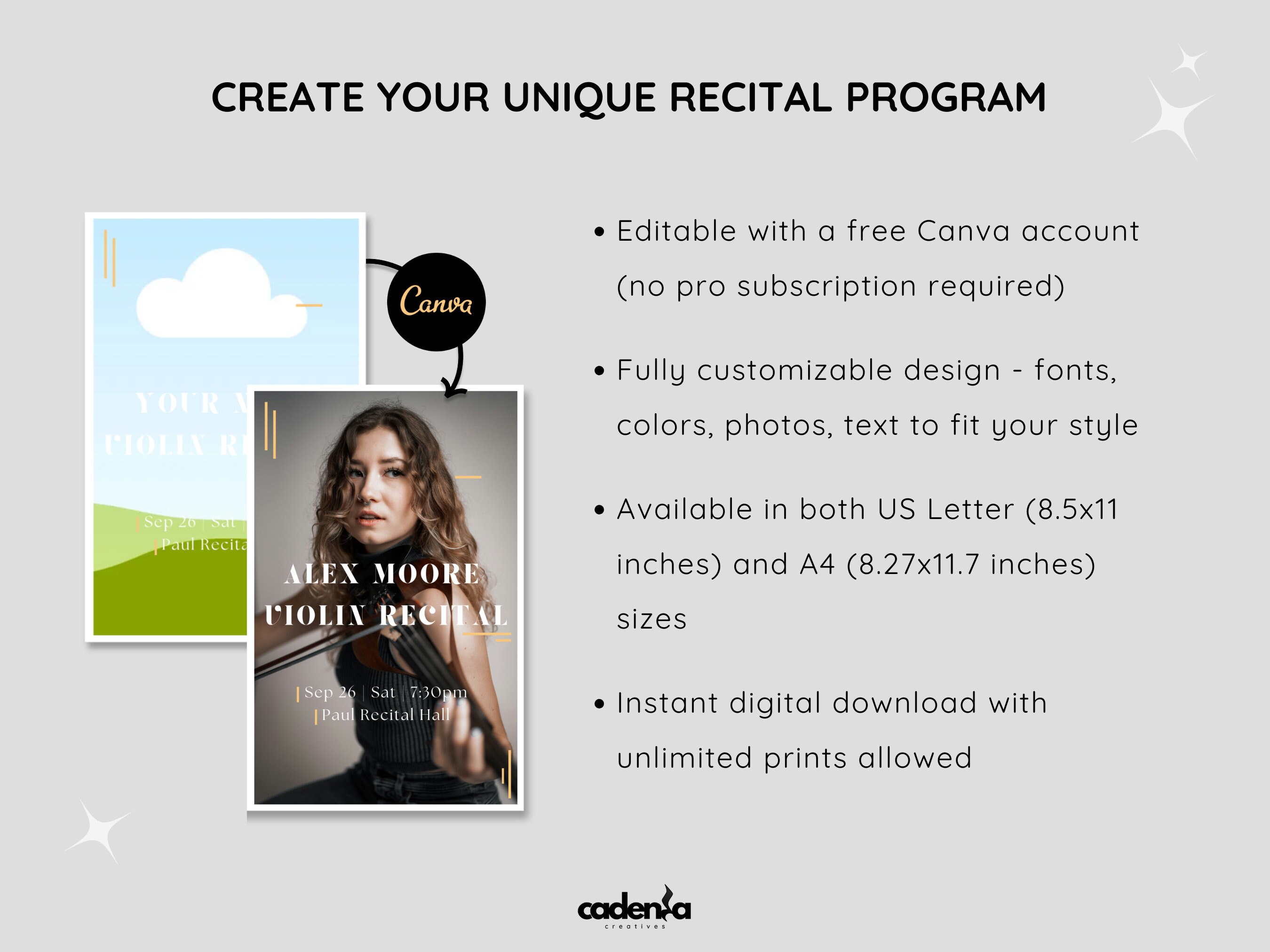 Solo Recital Program Template | Editable Canva Program Template ...