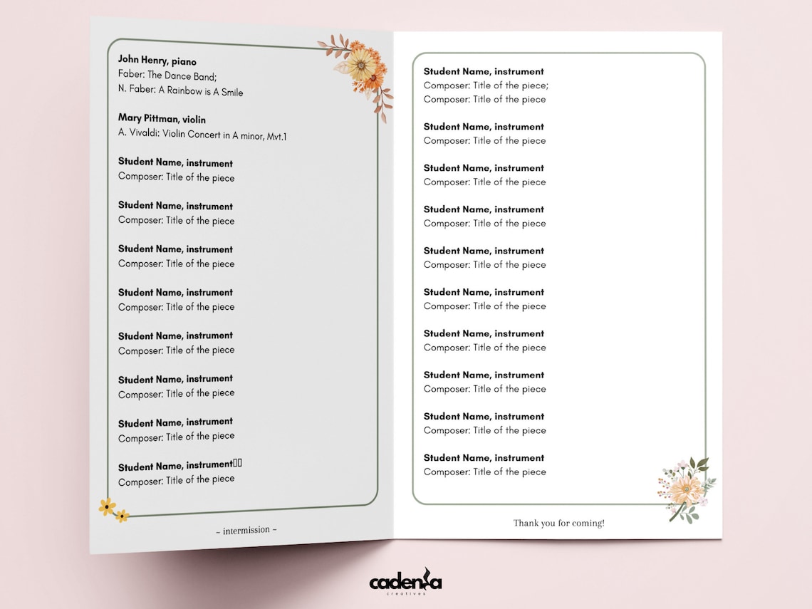 Spring Recital Program Template Canva | Editable Templates for Music ...