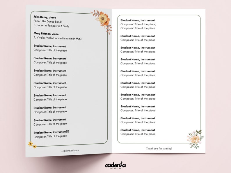 Spring Recital Program Template Canva | Editable Templates for Music ...