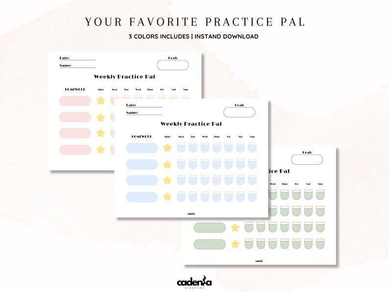 Printable Weekly Practice Chart Reward Sticker Practice Log Music ...