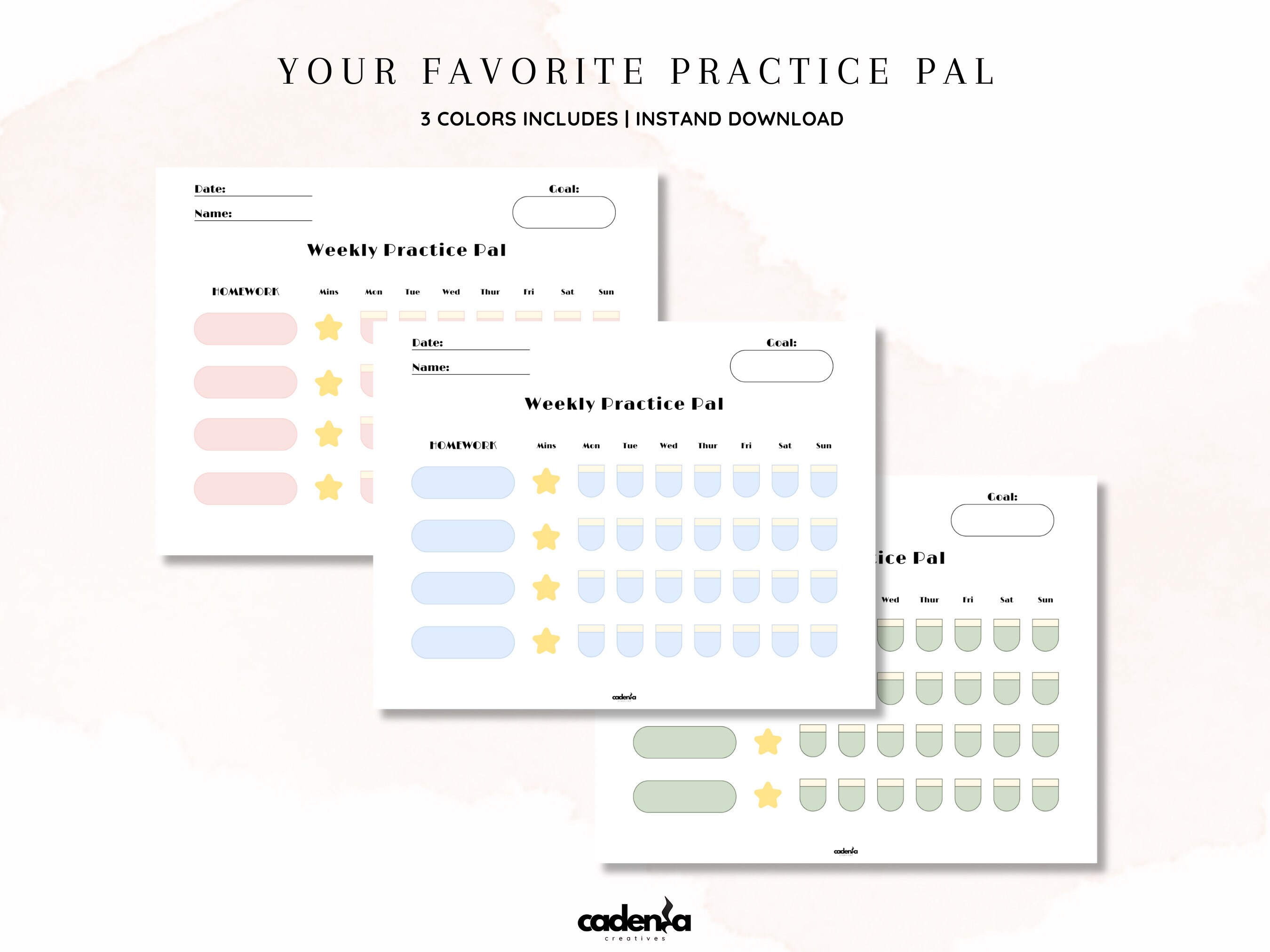 Printable Weekly Practice Chart Reward Sticker Practice Log Music ...