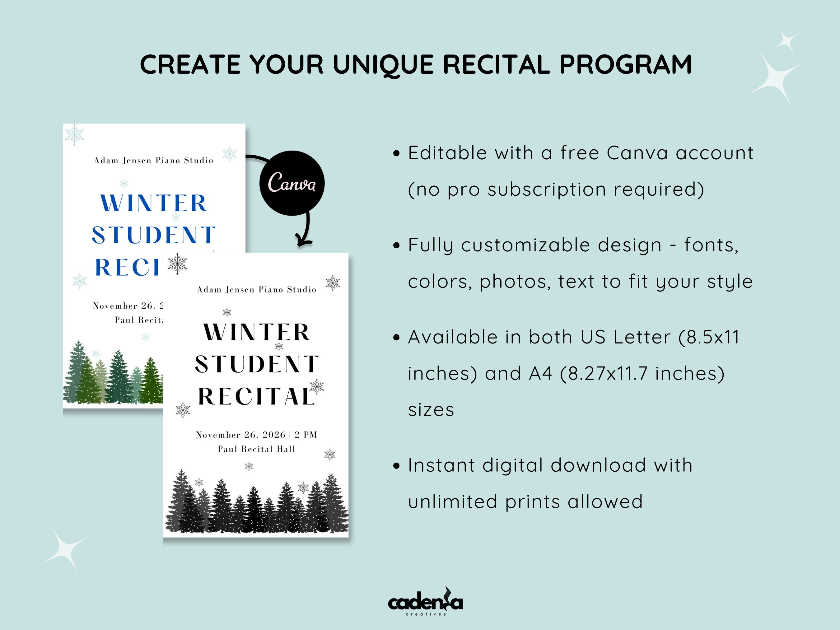 Winter Student Recital Template | Editable Canva Music Program ...