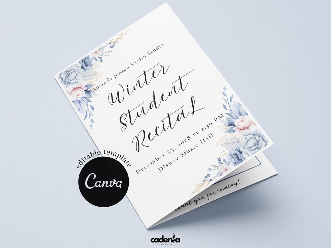 Winter Student Recital Template Editable Canva Music Program Holiday ...
