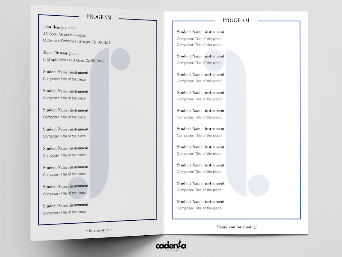 Fall Student Recital Templates | Editable Canva Music Program Printable ...