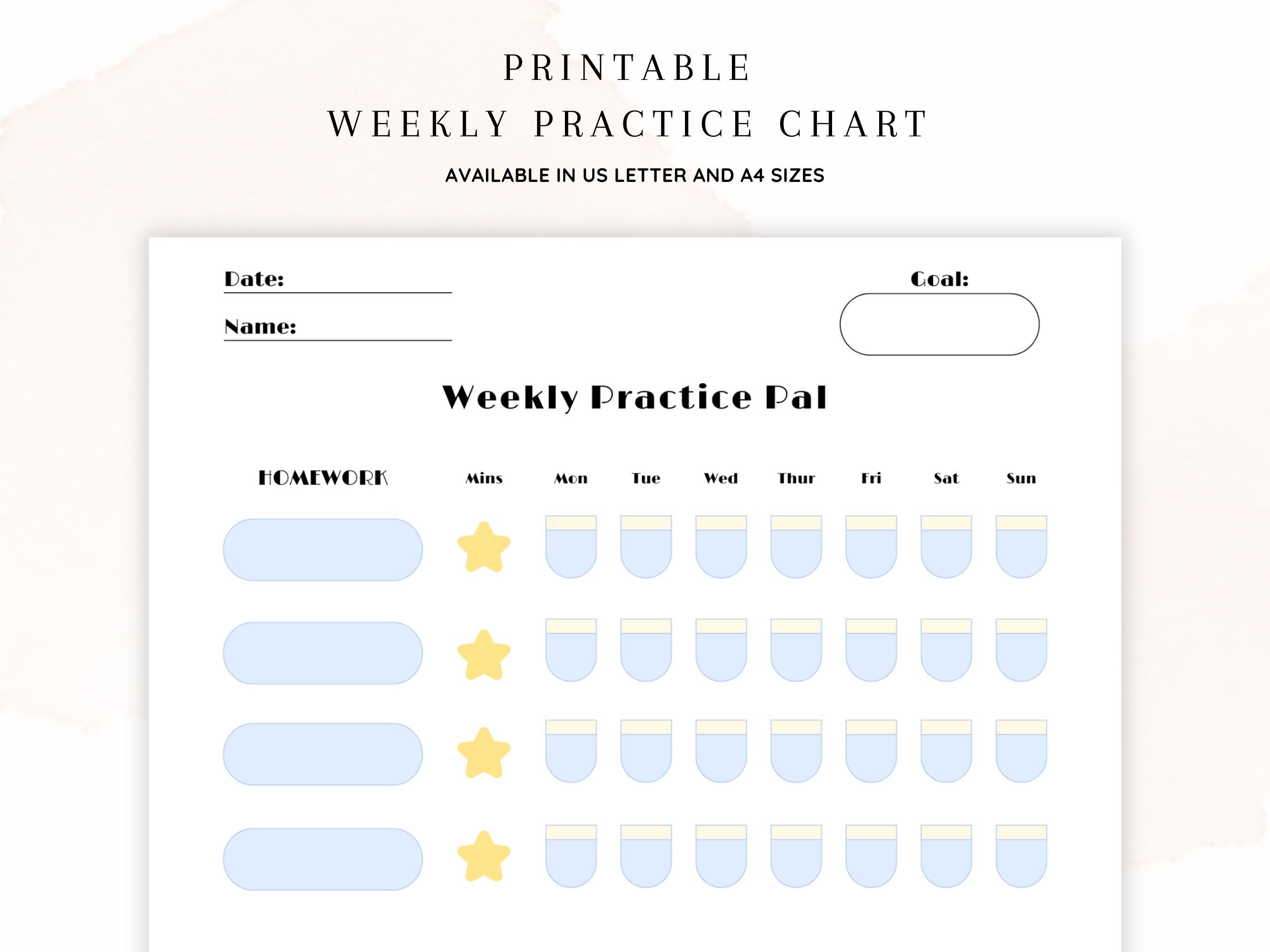 Printable Weekly Practice Chart Reward Sticker Practice Log Music ...