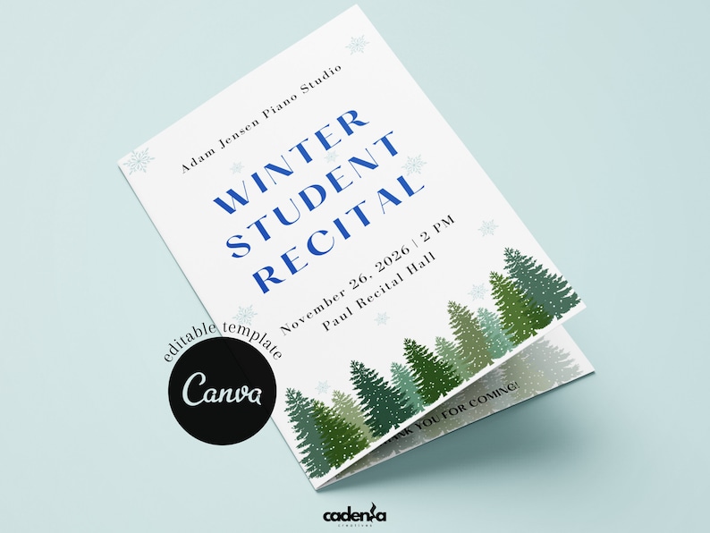 Winter Student Recital Template | Editable Canva Music Program | Holiday Recital Template for ...