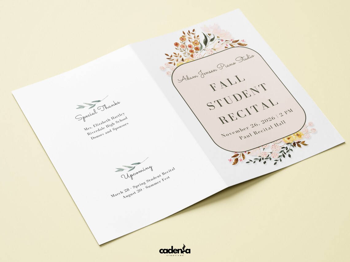 Fall Student Recital Template | Editable Canva Music Program | Floral ...