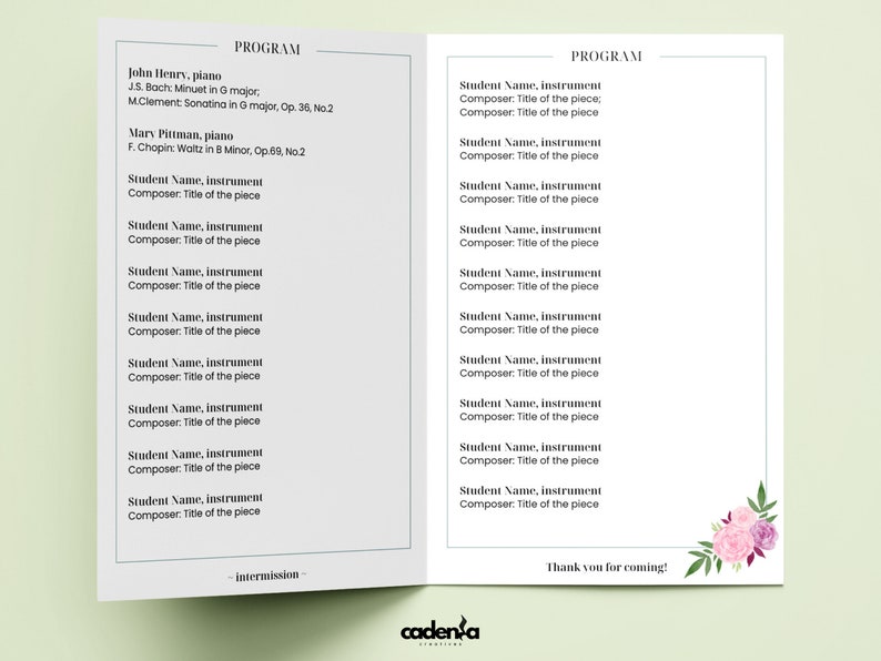 Spring Recital Program Template Canva | Editable Templates for Music ...