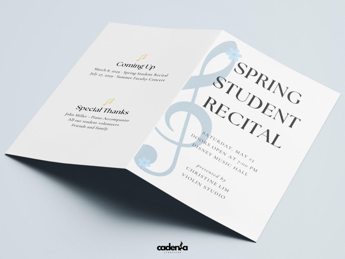 Spring Recital Program Template Canva | Editable Templates for Music ...