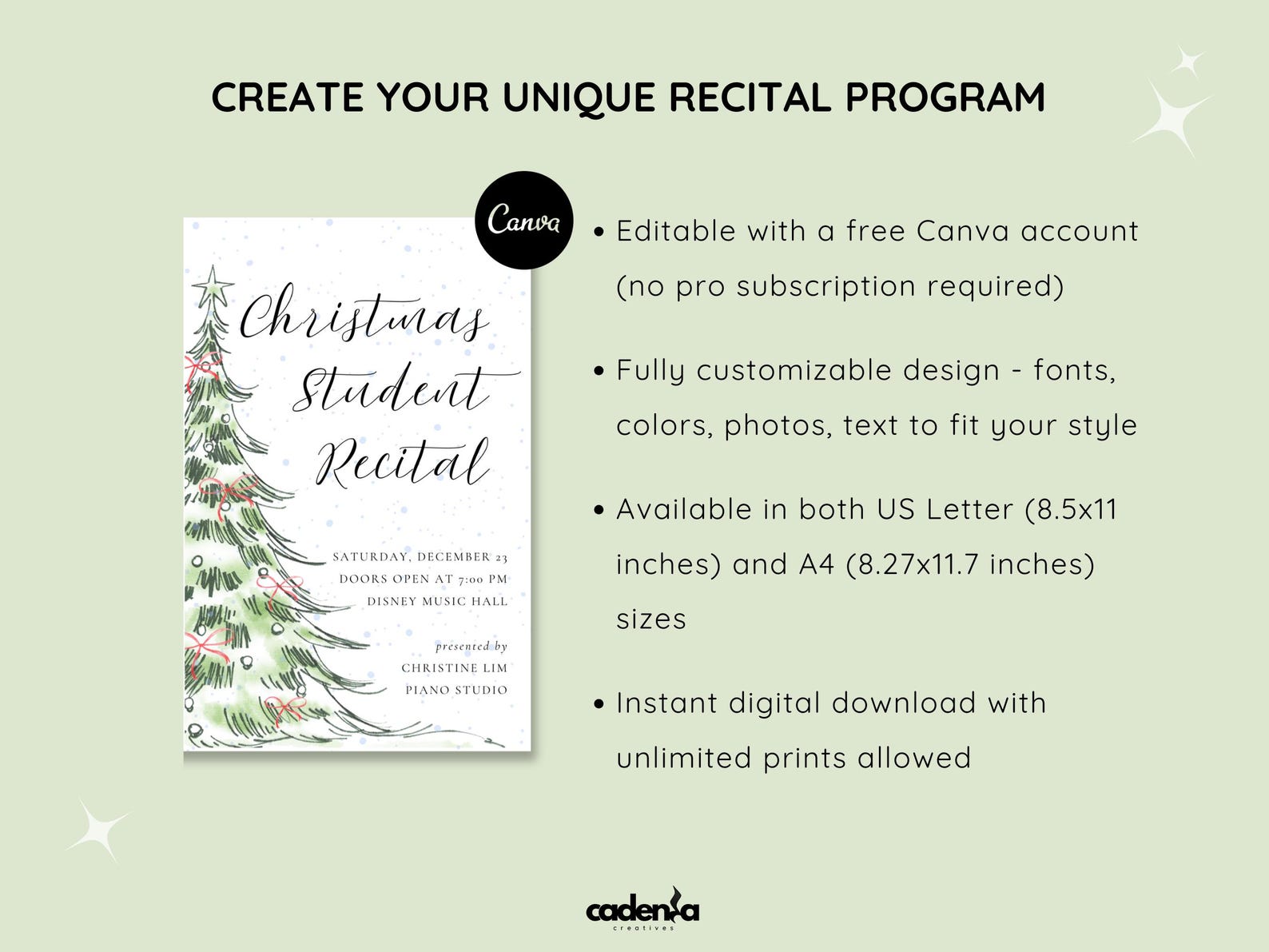 Festive Holiday Music Recital Program | Christmas Concert Template ...