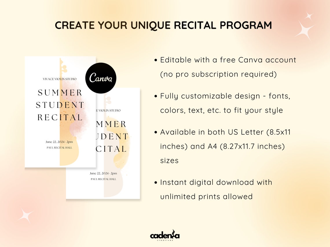 Violin Summer Recital Templates Canva | Editable Recital Program ...