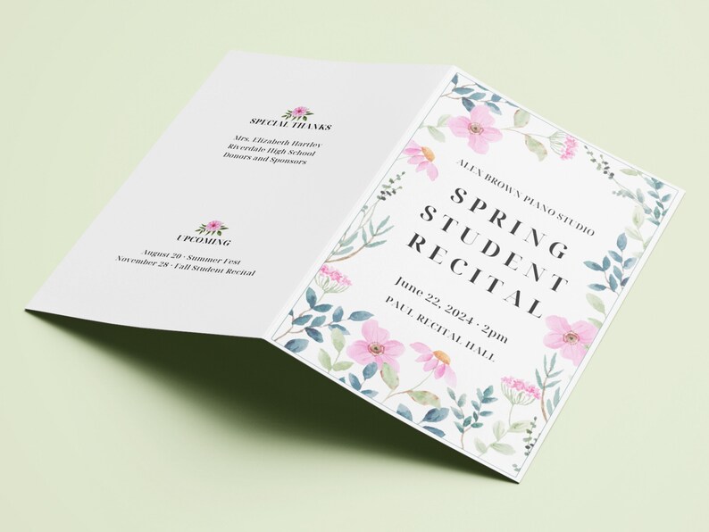 Spring Recital Program Template Canva | Editable Templates for Music ...