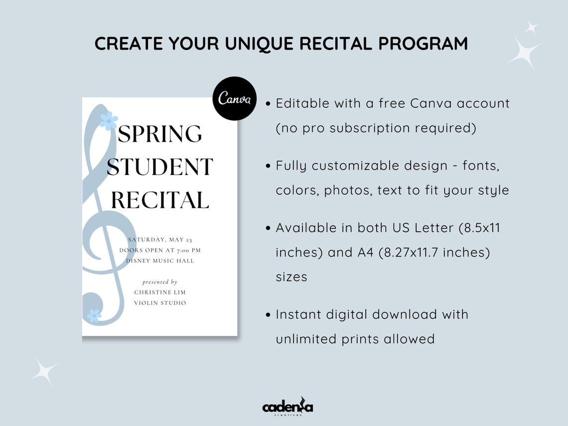 Spring Recital Program Template Canva | Editable Templates for Music ...