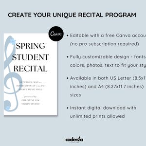 Spring Recital Program Template Canva | Editable Templates for Music ...