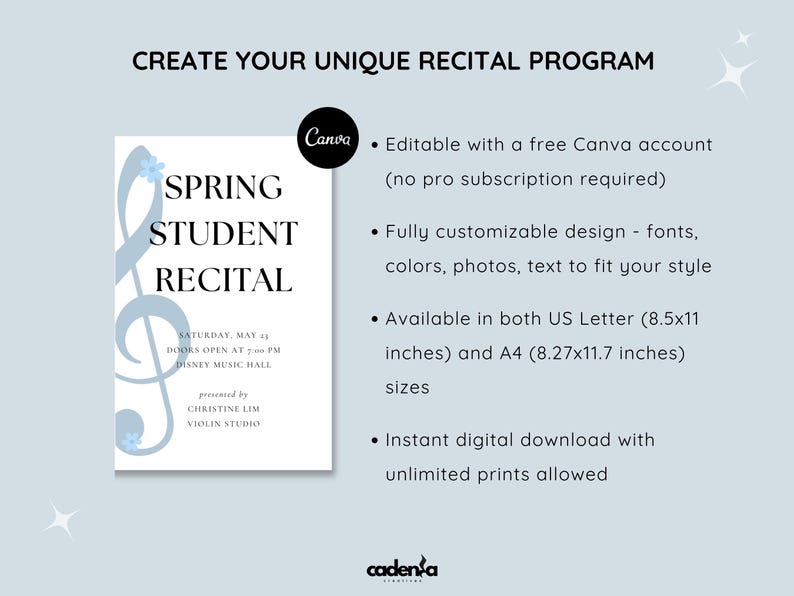 Spring Recital Program Template Canva | Editable Templates for Music ...