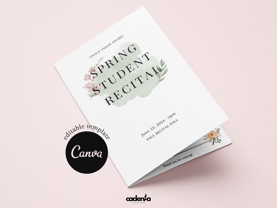Spring Recital Program Template Canva | Editable Templates for Music ...