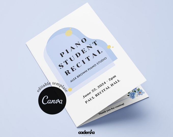 US Letter Recital Program Template Simple Design Piano, Editable Canva ...
