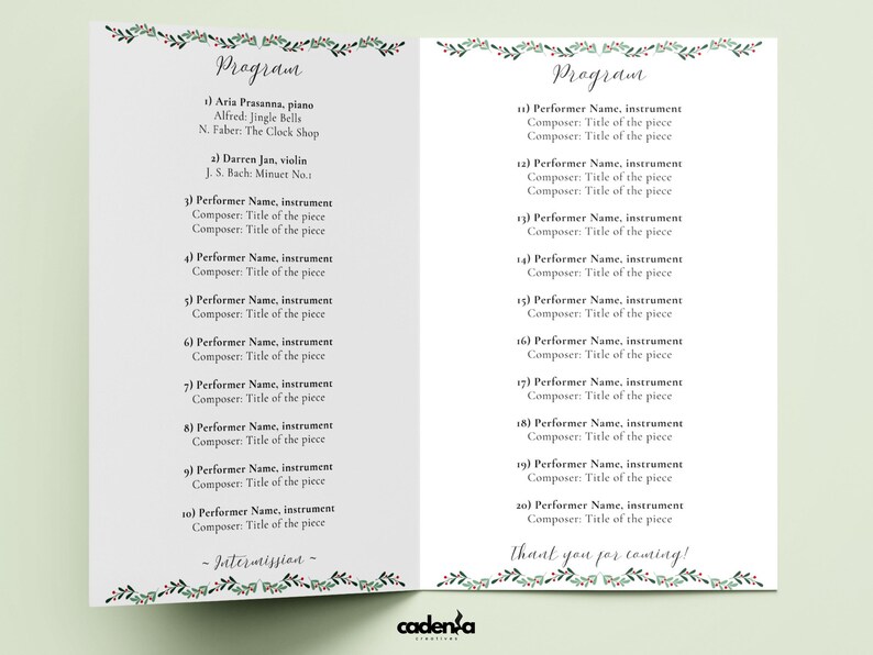 Festive Holiday Music Recital Program | Christmas Concert Template ...