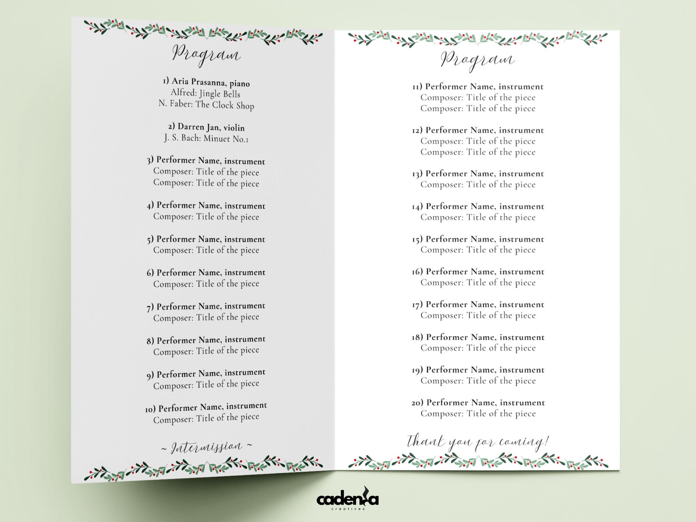 Festive Holiday Music Recital Program | Christmas Concert Template ...