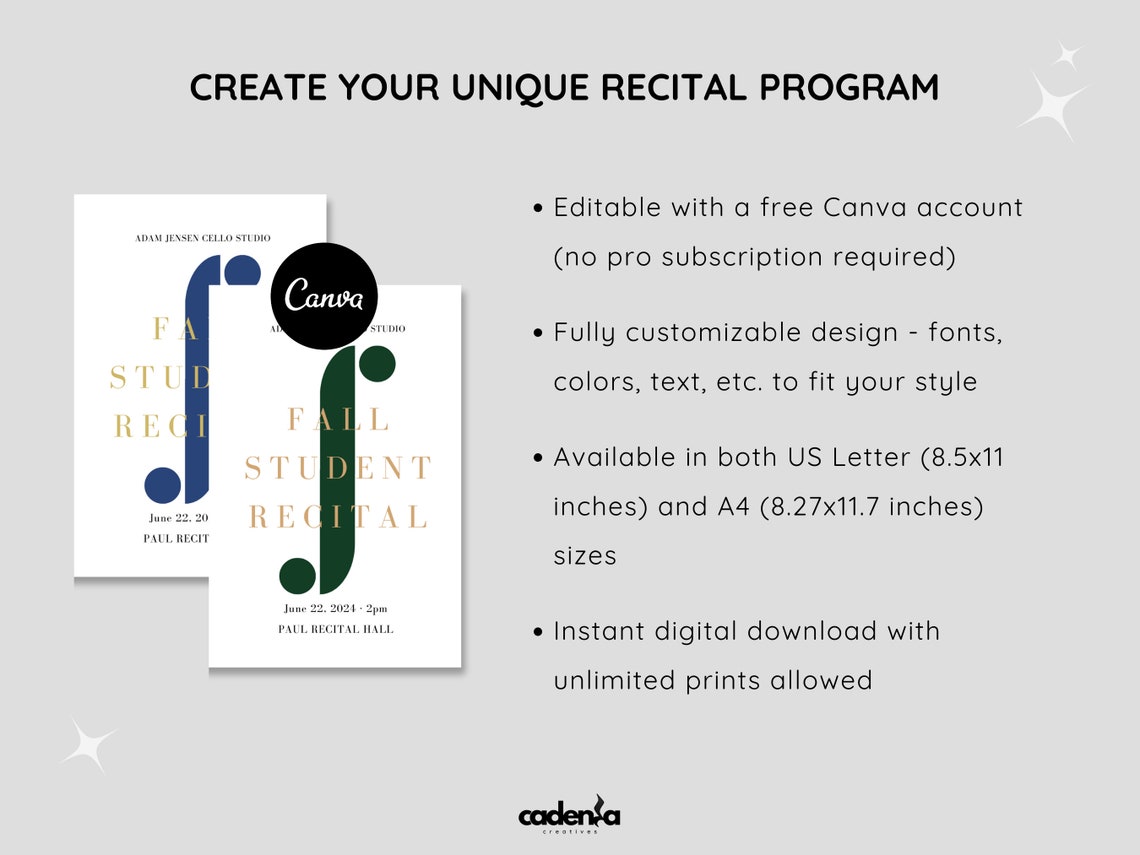 Fall Student Recital Templates | Editable Canva Music Program Printable ...