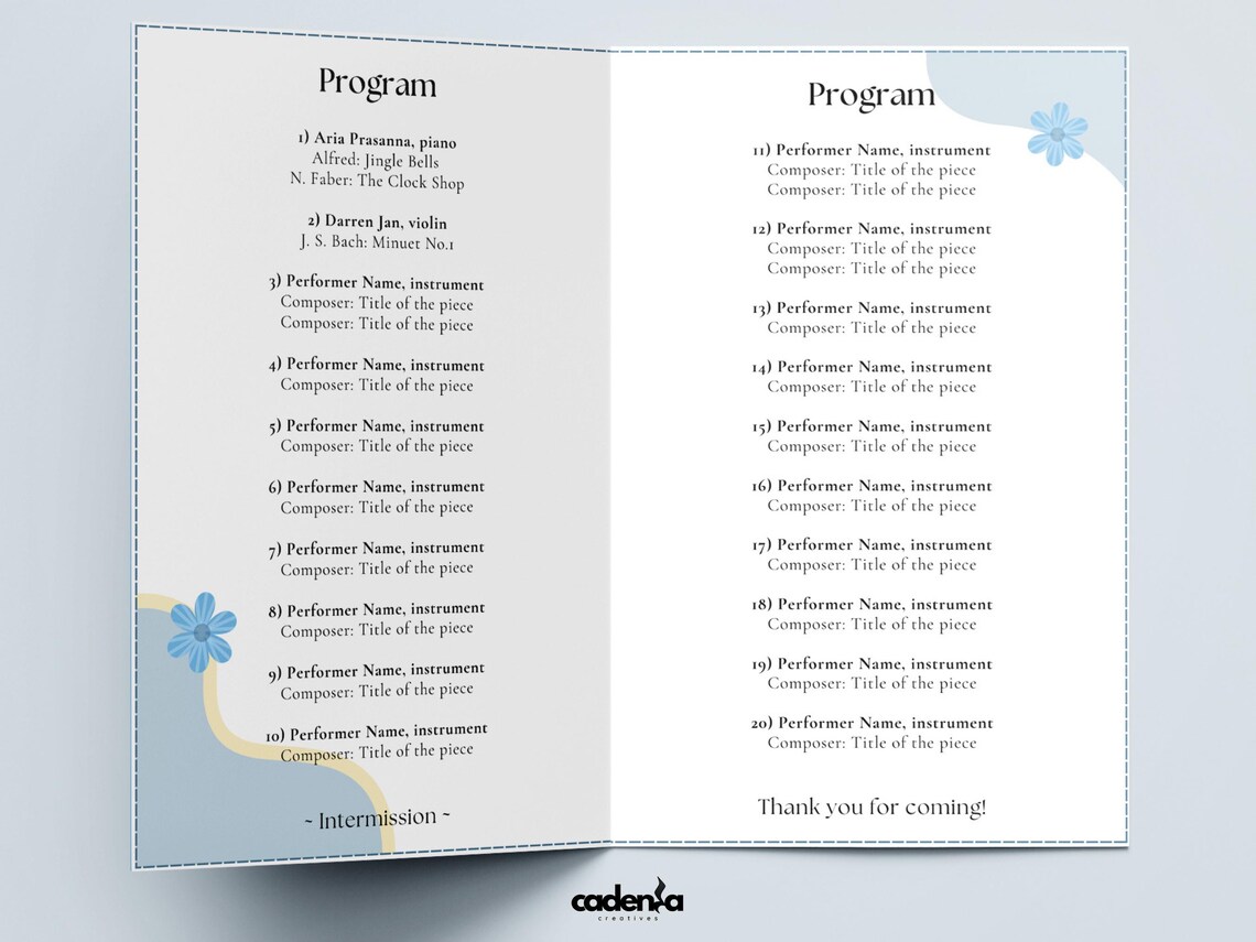 Spring Recital Program Template Canva | Editable Templates for Music ...