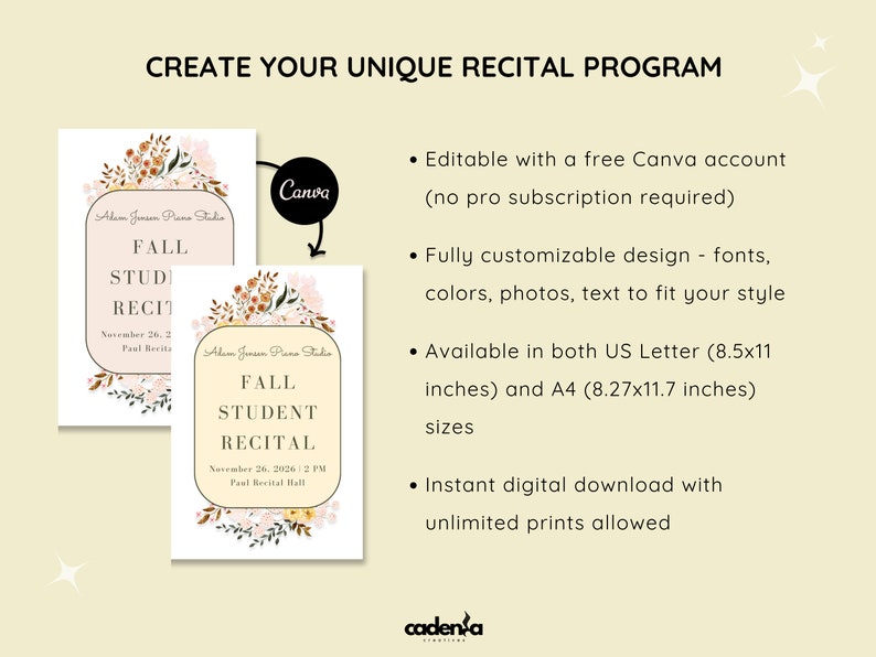 Fall Student Recital Template | Editable Canva Music Program | Floral ...