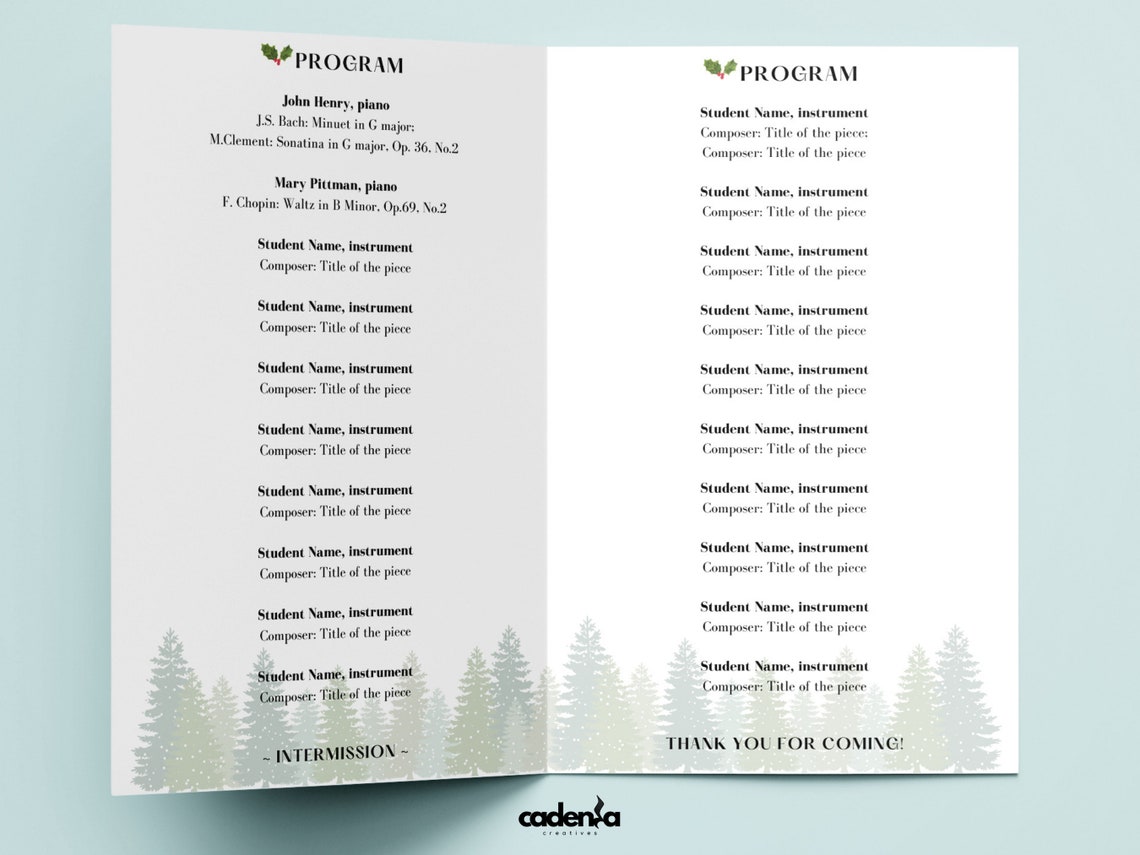 Winter Student Recital Template | Editable Canva Music Program ...