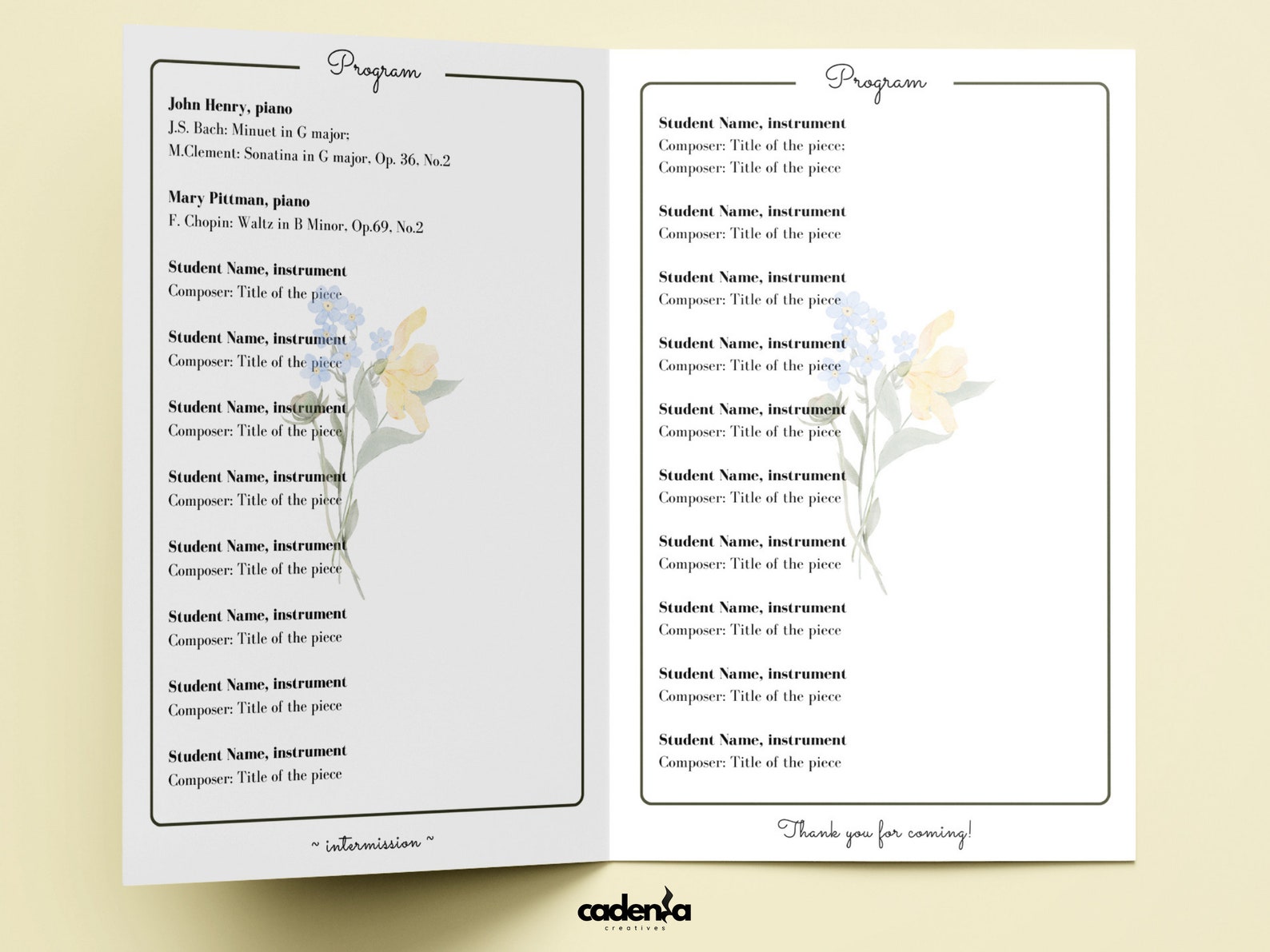 Fall Student Recital Template | Editable Canva Music Program | Floral ...