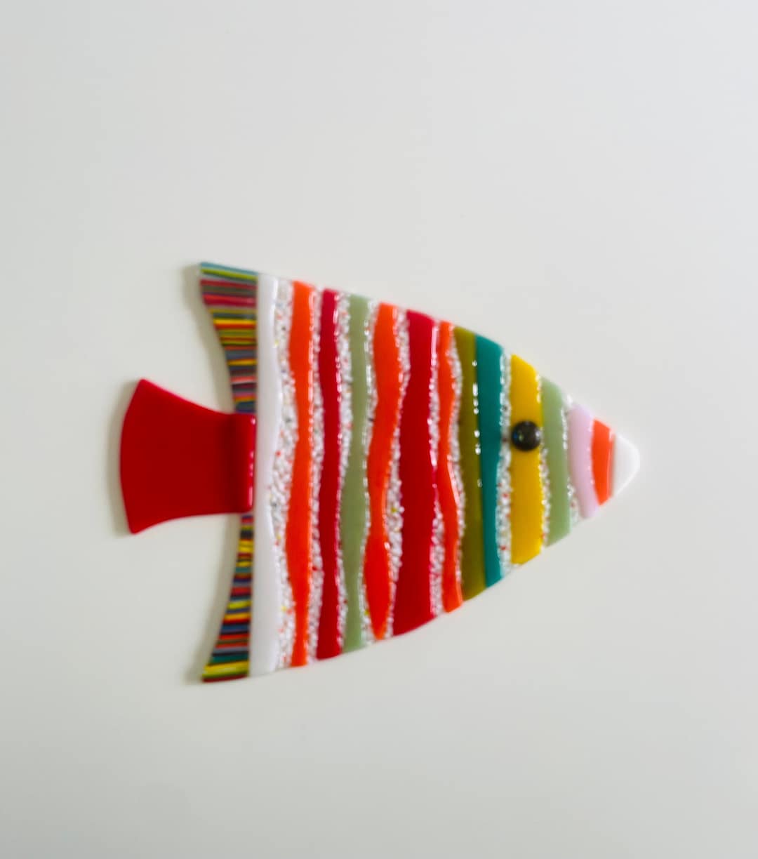 Fused Glass Fish Glass Art Wall Sculpture Unique Art Striped Angel Fish ...