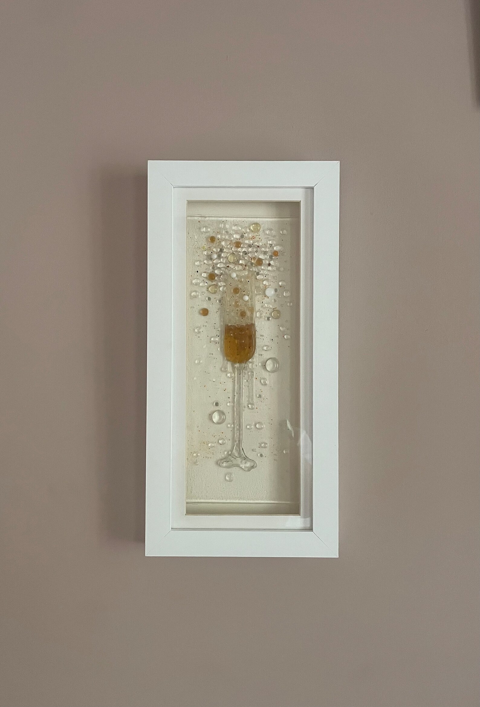 Glass Champagne Celebration Glass of Fizz Framed Wall Art Fused Glass ...