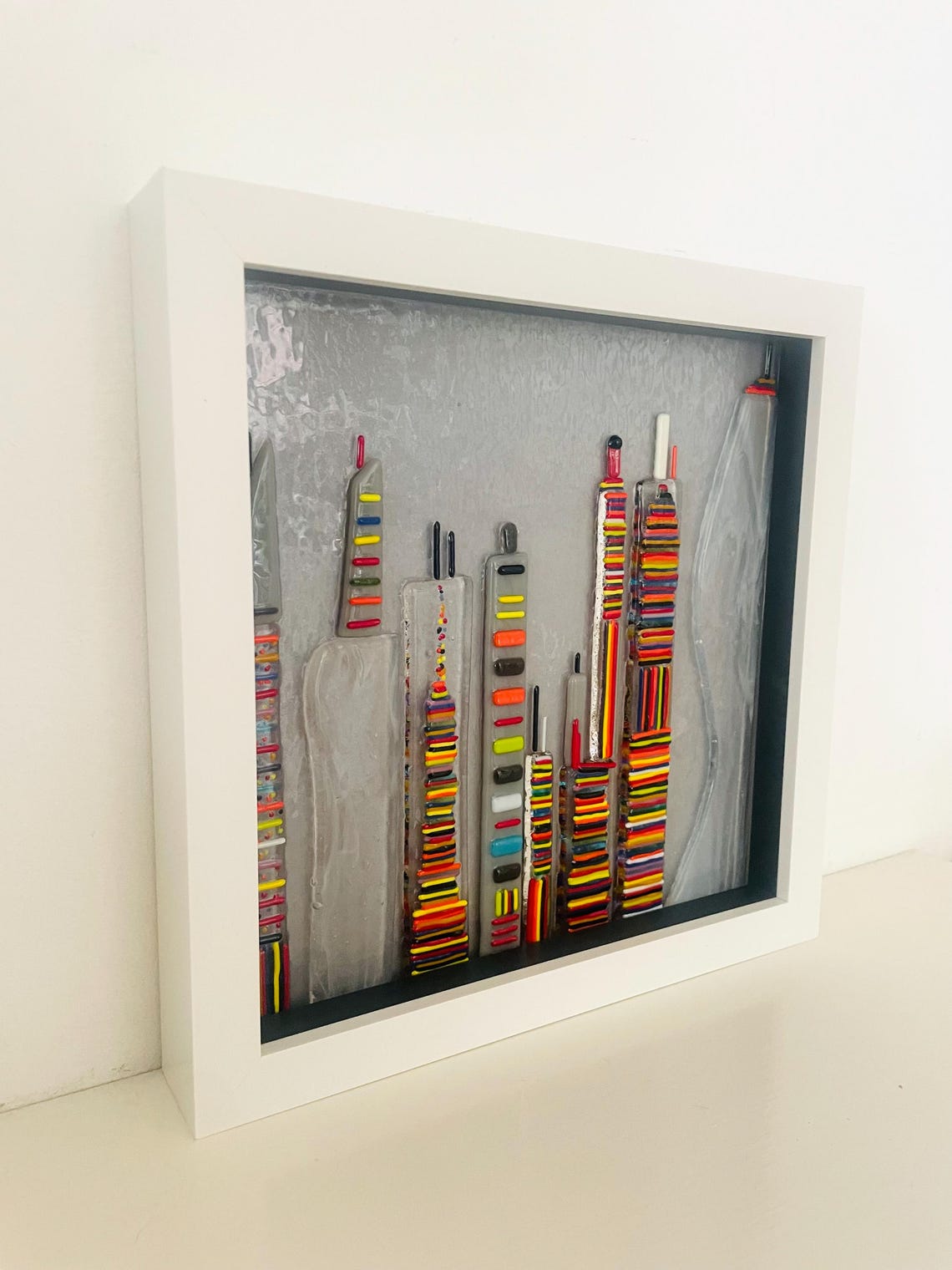 Cityscape Grey White Colour Glass Framed Wall Art Fused Glass Art - Etsy