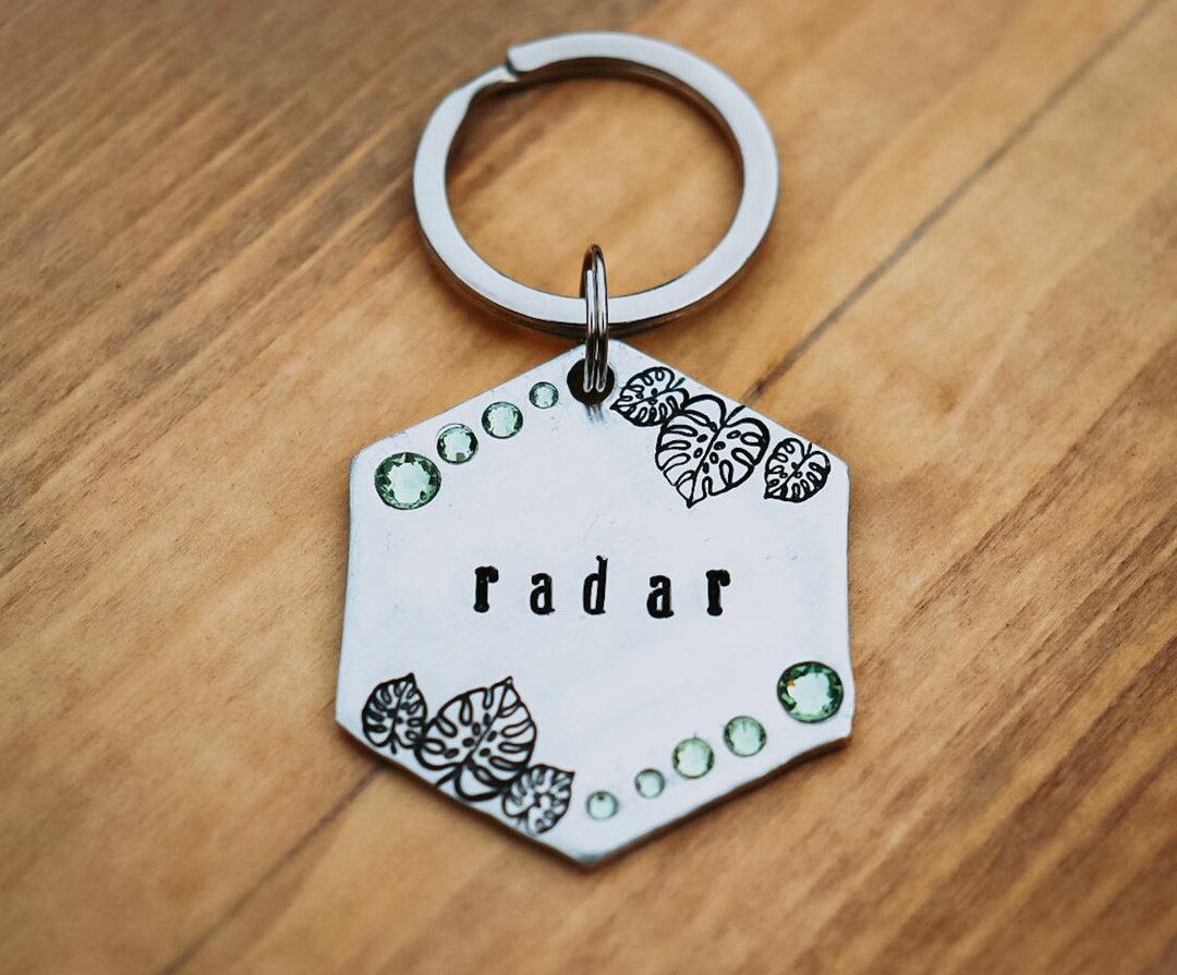 Gemstone Pet ID Tag Monstera Leaf Dog Tag Cat Tag Pet Name Tag Hand ...