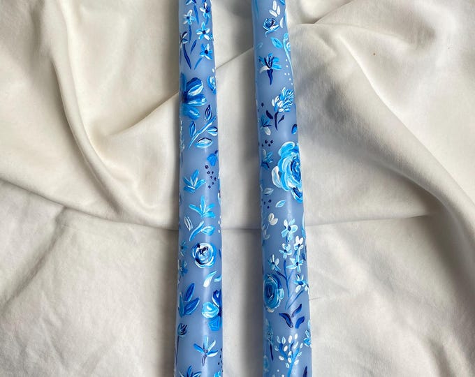 Essence of Blue Hand Painted 10" Taper Candle- Set of 2 - Etsy